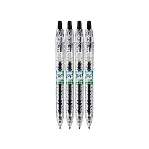 Pilot B2P Bottle 2 Pen Refillable & Retractable Gel Roller Pen Made From Recycled Bottles, Clear Barrel, Fine Point, 4-Pack, Black Ink