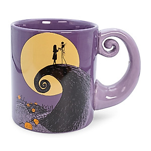 Disney The Nightmare Before Christmas Jack & Sally Spiral Handle Ceramic Mug | BPA-Free Large Coffee Cup For Beverages, Home & Kitchen Essentials | Halloween Gifts and Collectibles | Holds 20 Ounces