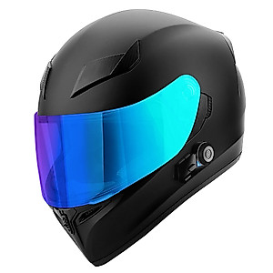 GDM Motorcycle Helmet with Bluetooth Headset - Large (Matte Black, with Clear & Iridium Shields)