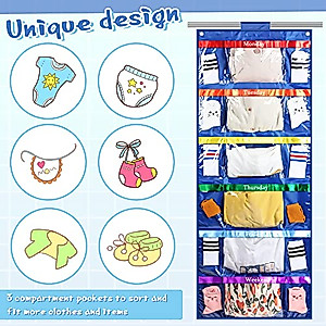 Amylove 2 Pack Days of the Week Kids Clothes Organizer with 4 Hooks Weekly Clothes Organizer for Kids Over the Door Portable Clothes Organizer Rainbow Kids Closet Organizers and Storage (Blue)