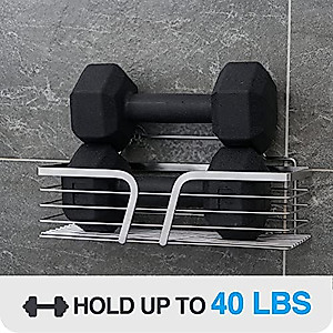 AJAIUJ Shower Caddy with Adhesive Bathroom Hollow Shelf SUS304 Stainless Steel No Drilling Wall Mounted Waterproof and Rustproof 2 Packs Silver…