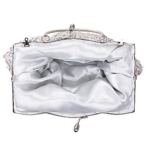 LIFEWISH Women's Evening Bag Beaded Sequin Design Metal Frame Kissing Lock Satin Interior Evening Clutch