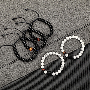 MAOCEN Zodiac Bracelet for Men Women 8mm 10mm White/Black Stone Lucky Blessing Beaded Star Sign Constellation Horoscope Bracelet Fashion Jewelry Gifts (6.5, Taurus)