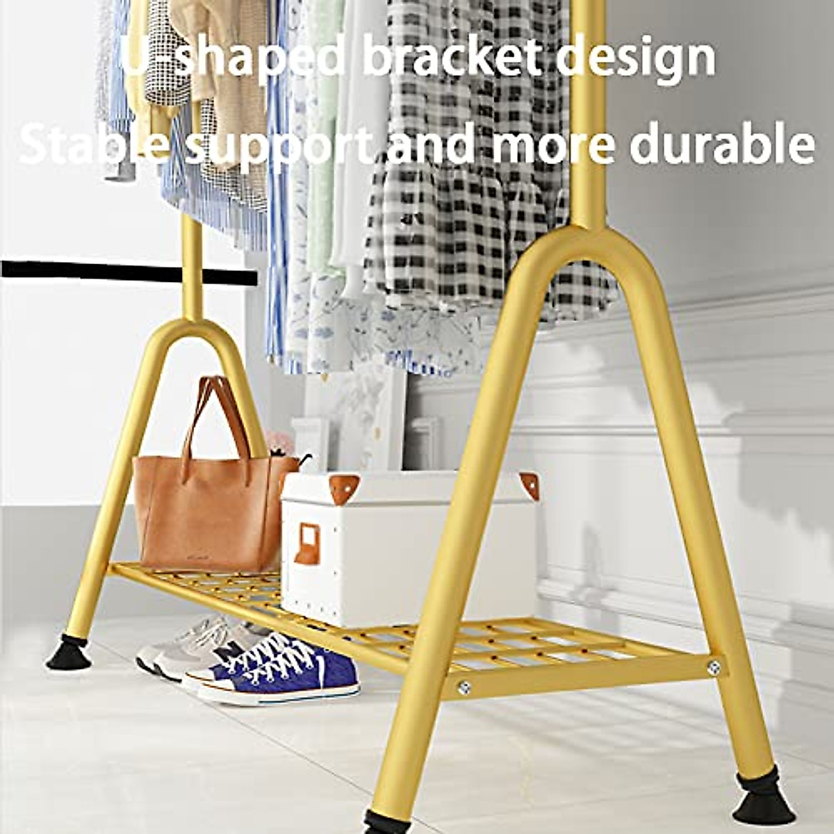 AKDXM Metal Hanger Drying Rack Independent Coat Rack Weighing 90Kg Clothes Rail with Rail 4 Hooks Multifunctional Practical Bedroom Single-Pole Hanger Suitable Small Spaces,Rose Gold,120x41x150cm