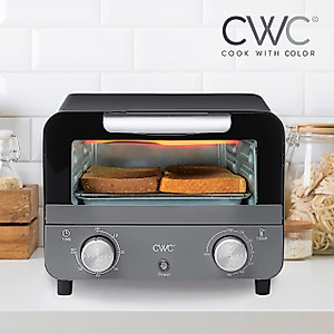 COOK WITH COLOR Mini Toaster Oven: 600W Power, Precision Timer, Auto Shutoff, and Culinary Delights Up To 450 Degrees, Grey