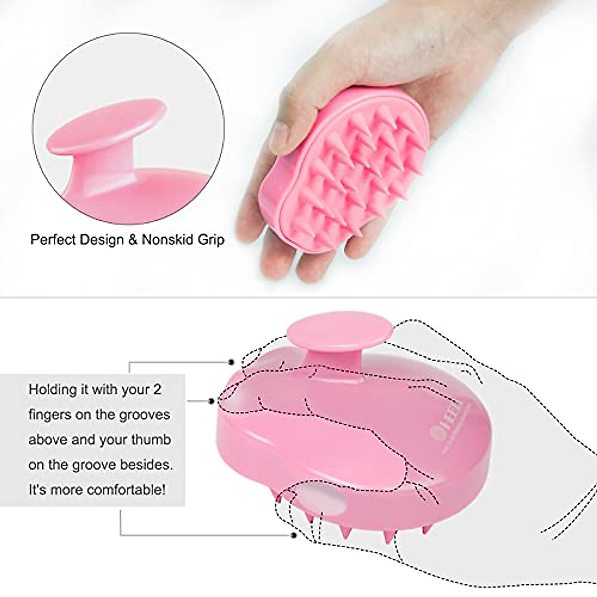 HEETA Hair Scalp Massager Shampoo Brush 2 Pack, Soft Silicone Bristles to Remove Dandruff, Waterproof Hair Scrubber for Both Wet Dry Hair, Suitable for Men & Women (Green & Pink)