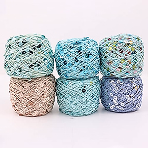 Hoxekle 50g/Ball 140M Cotton Yarn 6mm/3mm Sequin Yarn DIY Garment Accessories Rag Knitting Yarn for DIY Making (Color : 1 - Colorful Sequins)