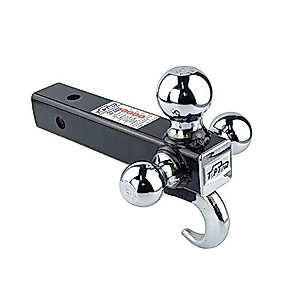 TOPTOW 64180 Trailer Receiver Hitch Triple Ball Mount with Hook, Chrome Balls, Fits for 2 inch Receiver, Hollow Shank