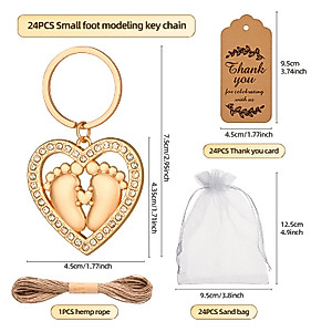 24 Pieces of Caring Foot Design Keychain and Keyring Favored for Baby Showers and Weddings, Party Gifts, Souvenirs or Decorations, with Labels and Silk Bags