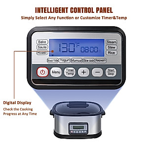 spoonlemon 6.5Qt 11-in-1 Multi Cooker, Digital Programmable Slow Cooker With Bake, Sauté, Roast, and Sous Vide functions, 1500W Timer&Temp Control,Dishwasher Safe Lid&Nonstick Inner Pot