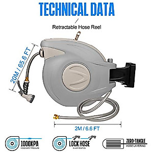 Twinkle Star Retractable Hose Reel, 65.6 FT+6.6 FT 5/8" Garden Hose Reel with 9 Pattern Nozzle, Heavy Duty Any Length Lock Slow Return System Auto Rewind, Wall Mounted 180 Degree Pivot Swivel Bracket