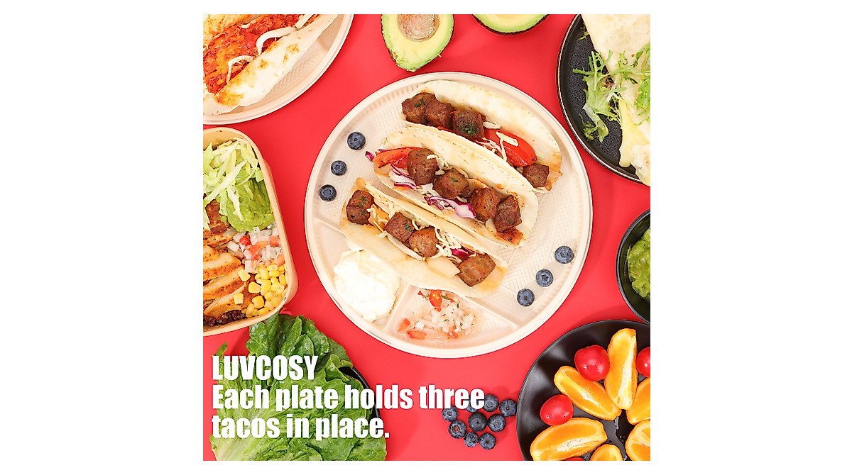 LUVCOSY Large Disposable Taco Plates for Parties and Taco Night