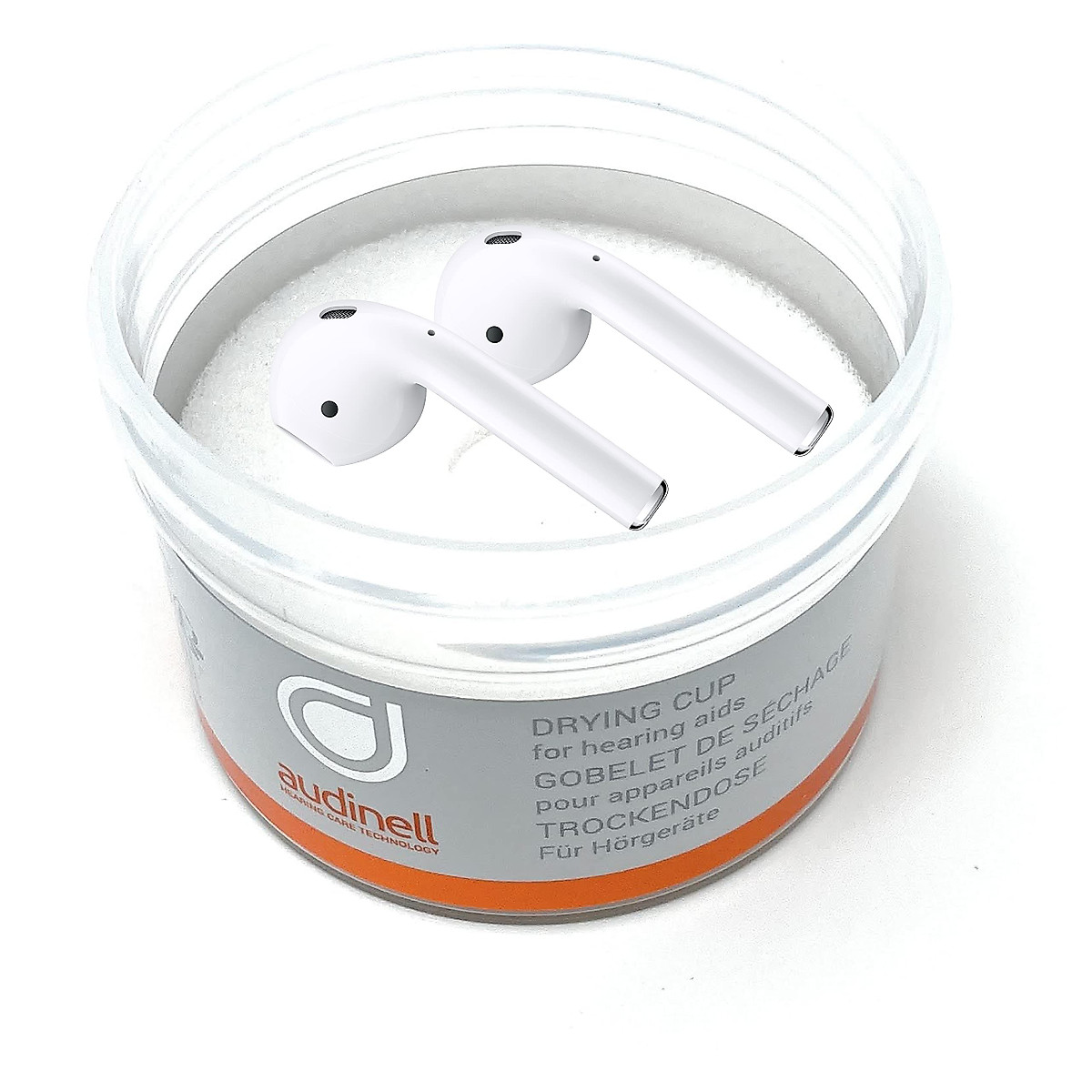 Audinell Hearing Aid Dryer Cup + Desiccant | Drying Dehumidifier Kit | Safely Removes Sweat & Moisture from Airpods, Earbuds, Earpods, in-Ear Headphones, Earphones, Earplugs | Storage Case Accessory