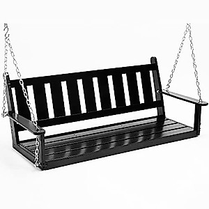 Hanging Porch Swing,Outdoor Porch Swing with Adjustable Chains and Hanging Kit, Heavy Duty 880 LBS, 3 Seat Garden Swing, Swing Bench,Hanging Swing Bench for Backyard Patio Garden(5 FT, Black)