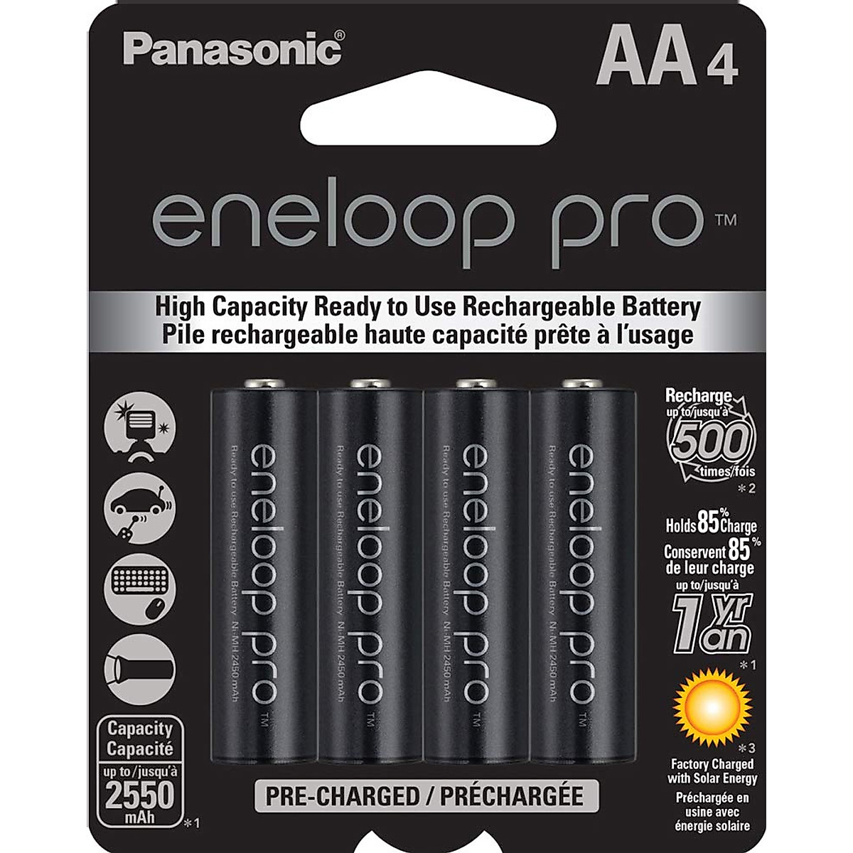 Eneloop Panasonic K-KJ55KHC4BA Advanced 4 Hour Quick Battery Charger with 4AA pro Rechargeable Batteries & Panasonic BK-3HCCA4BA pro AA High Capacity Ni-MH Pre-Charged Batteries, 4 Pack