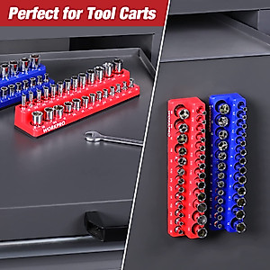 WORKPRO 1/4-inch Magnetic Socket Organizer Set, 2-Piece SAE & Metric Socket Holders, Holds 52 Standard and Deep Sockets for Tool Box, Tool Carts (Sockets Not Included)