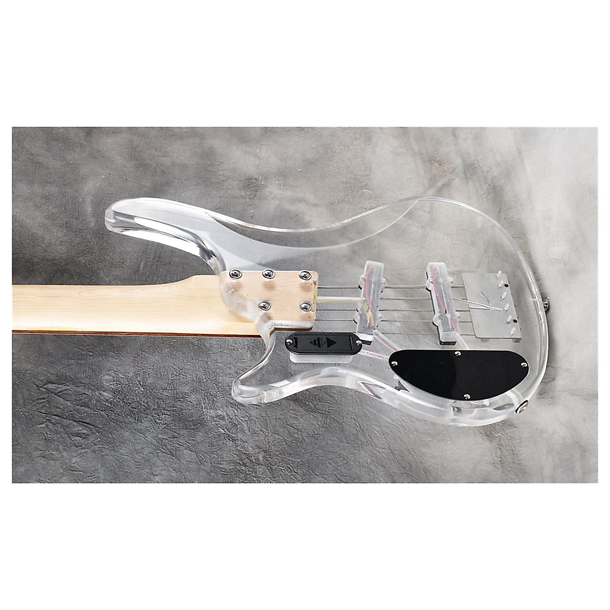 Unfinished Guitar Body Red Sandalwood Fingerboard with LED Lights, Real Shots, Suitable for 2016 New Straight-Through 5-String Acrylic Body Bass Guitar DIY Accessory