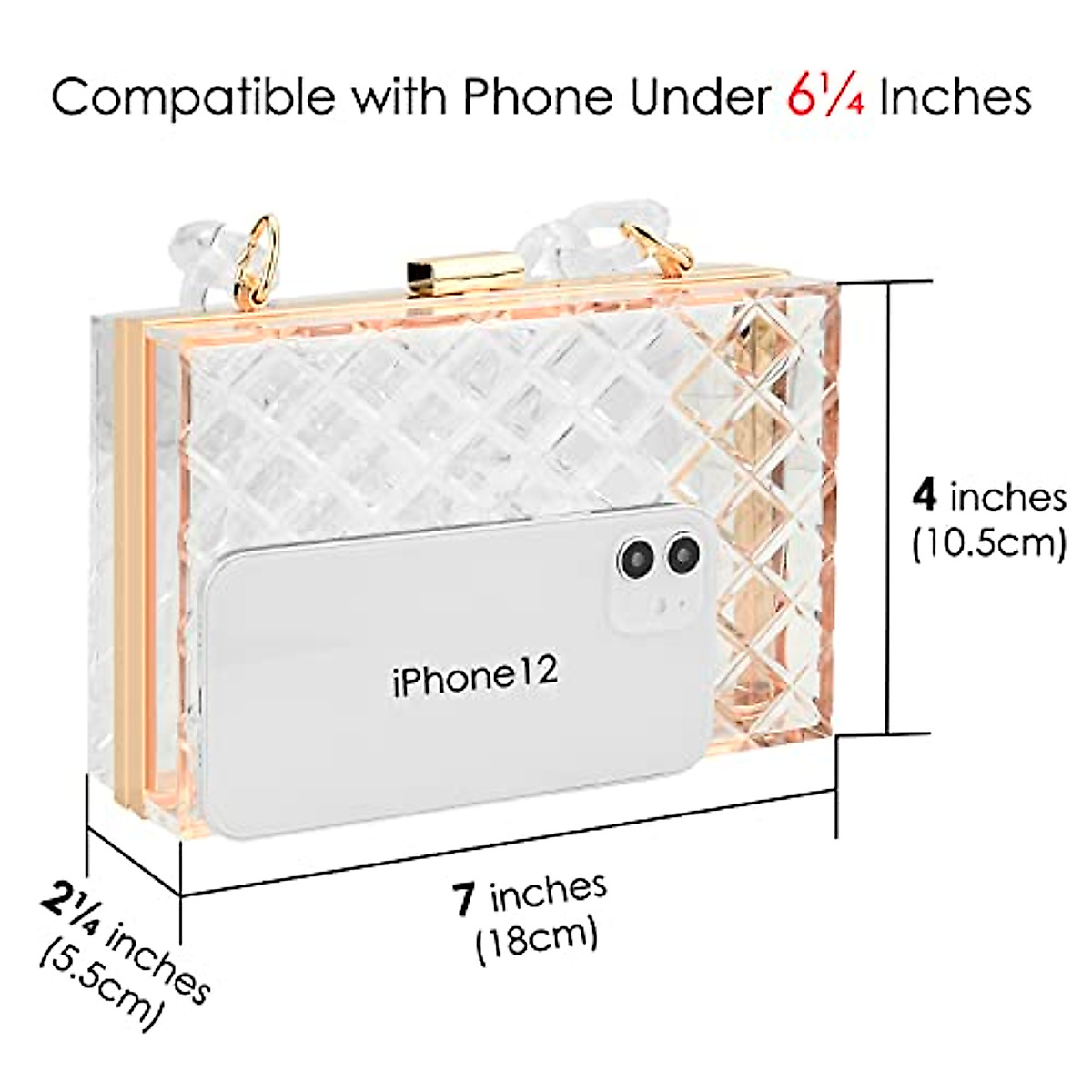 Clear Purse Acrylic Box, Women Evening Clutch Bag, Transparent Stadium Approved Crossbody Shoulder Handle Handbag Fits Party, School Prom & Concerts