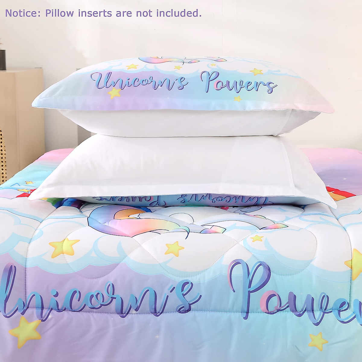 KINBEDY Unicorn Toddler Bedding Set Rainbow Soft Breathable Polyester Nursery Comforter with 2 Pillowcases for Baby Girls and Boys,Lavender