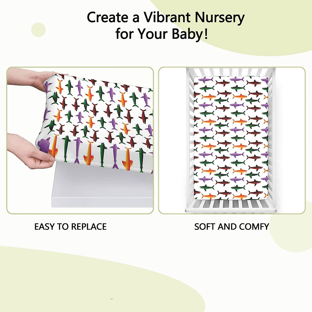 Shark Party Themed Fitted Crib Sheet,Standard Crib Mattress Fitted Sheet Toddler Bed Mattress Sheets-Baby Crib Sheets for Girl or Boy,28“ x52“,Multicolor