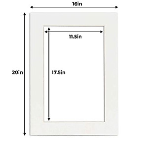 CountryArtHouse Textured White Acid Free 16x20 Picture Frame Mats with White Core Bevel Cut for 12x18 Pictures - Fits 16x20 Frame - One Mat