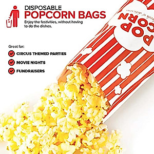 2 oz Paper Popcorn Bags Bulk (100 Pack) Large Red & White Pop-corn Bag Disposable for Carnival Themed Party, Movie Night, Halloween, Popcorn Machine Accessories & Supplies, Individual Servings