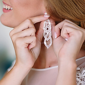 Sureio 6 Pairs Long Earrings Silver Chandelier Tassel Dangle Earrings for Women Wedding Prom Party Jewelry Fringe Rhinestone Earrings Boho Tassel Drop Dangle Crystal Earrings(Delicate Style)