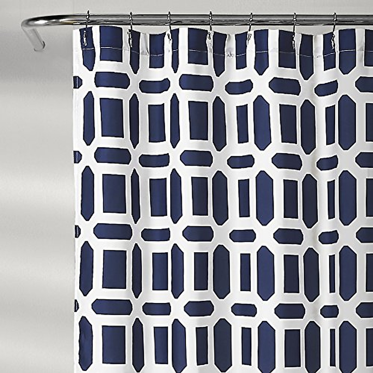 Lush Decor, Navy Sequoia Geo Shower Curtain | Geometric Pattern Print Fabric Design for Bathroom, 72" x 72"