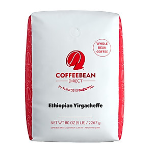 Coffee Bean Direct Ethiopian Yirgacheffe, Whole Bean Coffee, 5-Pound Bag