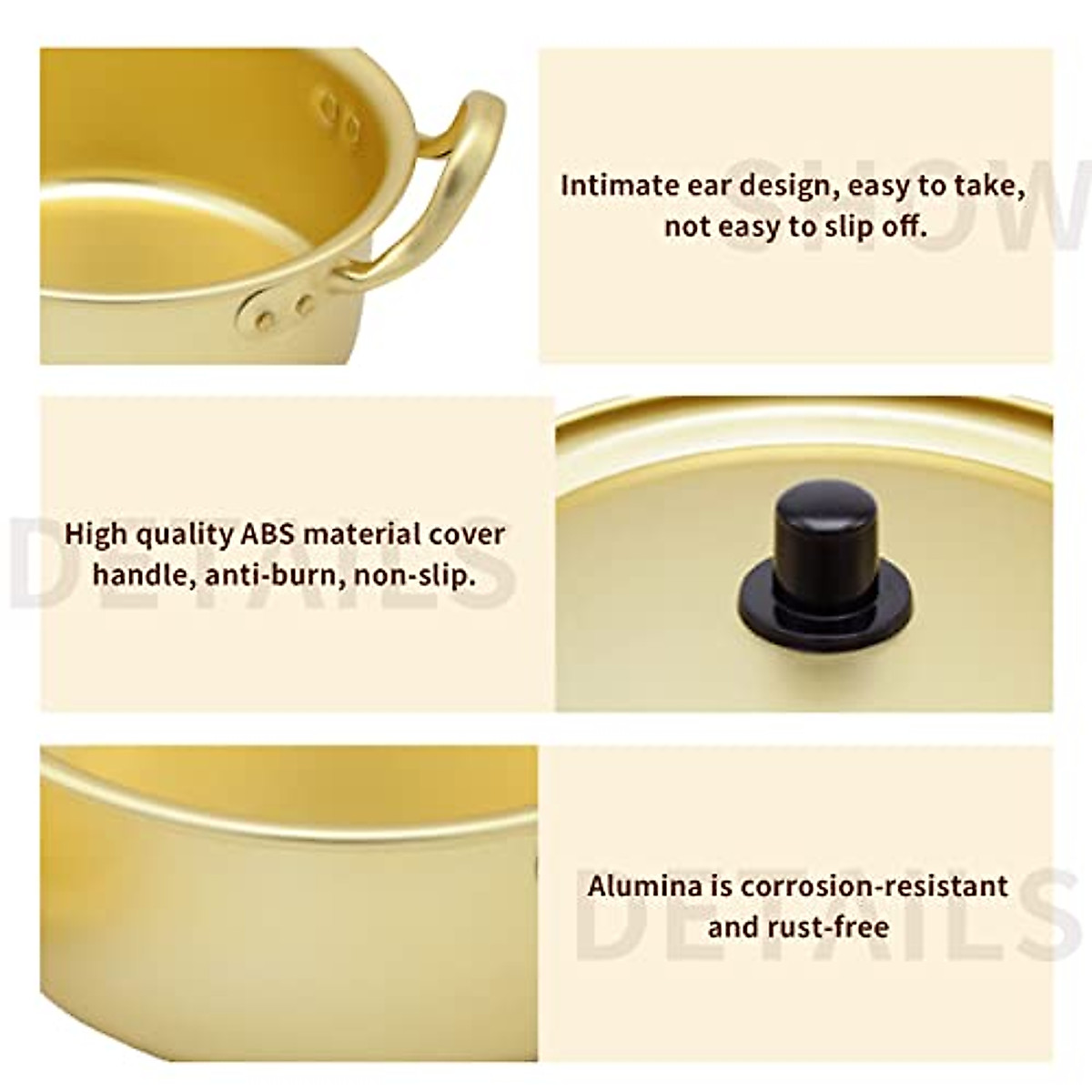 6.3in Korean Ramen Pot, Ramen Cooking Pot with Golden Spoons Chopsticks for Camping, Hiking, Home, Parties, Picnic