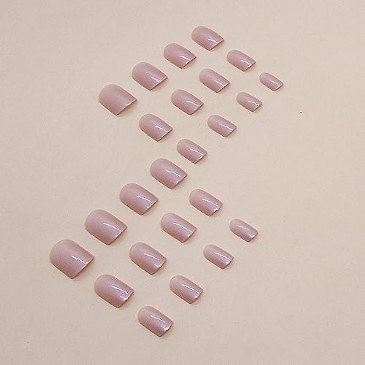 Extra Short Press on Nails Square Fake Nails with Chrome Designs Glossy Nude False Nails Mirror Glue on Acrylic Nails for Women Girls