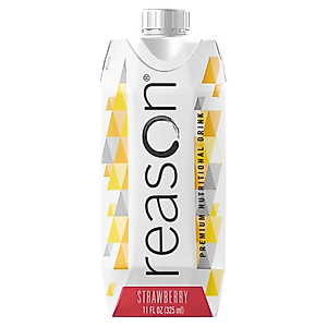 Reason Premium High Calorie Protein Drink - Free of Soy, Gluten, Artificial Flavors, Sweeteners - Lactose-Friendly - Great for Tube-Feeding - Strawberry, 11 oz, 12 Count
