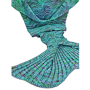Fu Store Mermaid Tail Blanket Crochet Mermaid Blanket for Women Teens Girls Soft All Seasons Sofa Sleeping Blanket, Cool Birthday Wedding Mother's Day, 71 x 35 Inches, Mint Green