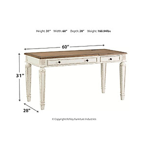 Signature Design by Ashley Realyn French Country 60" Home Office Lift Top Desk with USB Charging, Chipped White