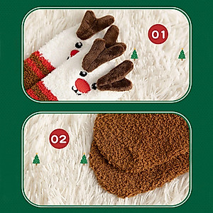 Fuzzy Stockings for Christmas New Pattern Cartoon Cute Christmas Socks Winter Warm and Comfortable (Brown, One Size)