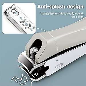 Professional Nail Clippers Set Anti-Splash Fingernail Cutter Silver Stainless Steel Manicure Tools & Nail File 3pieces Detachable Design Oblique Toe Nail Clippers for Men and Women Gifts