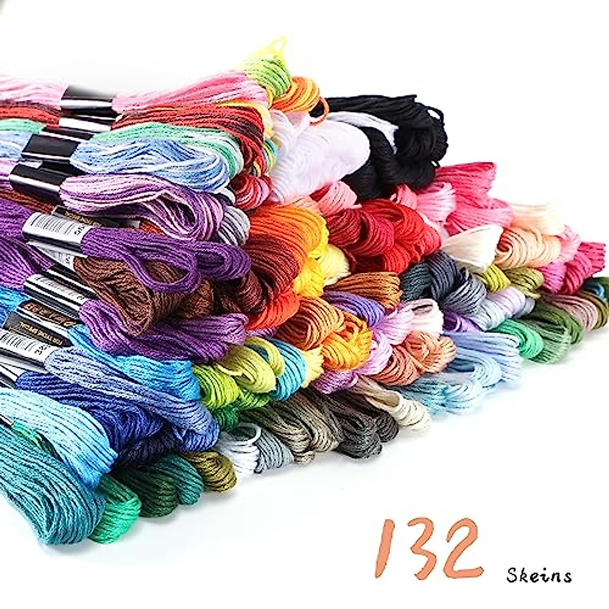 Caydo 100 Colors Embroidery Floss and 12 Skeins Variegated & 10 Skeins White & 10 Skeins Black Color and 10 PCS Floss Bobbins for Friendship Bracelet Strings Kits, Cross Stitch Sewing Crafts