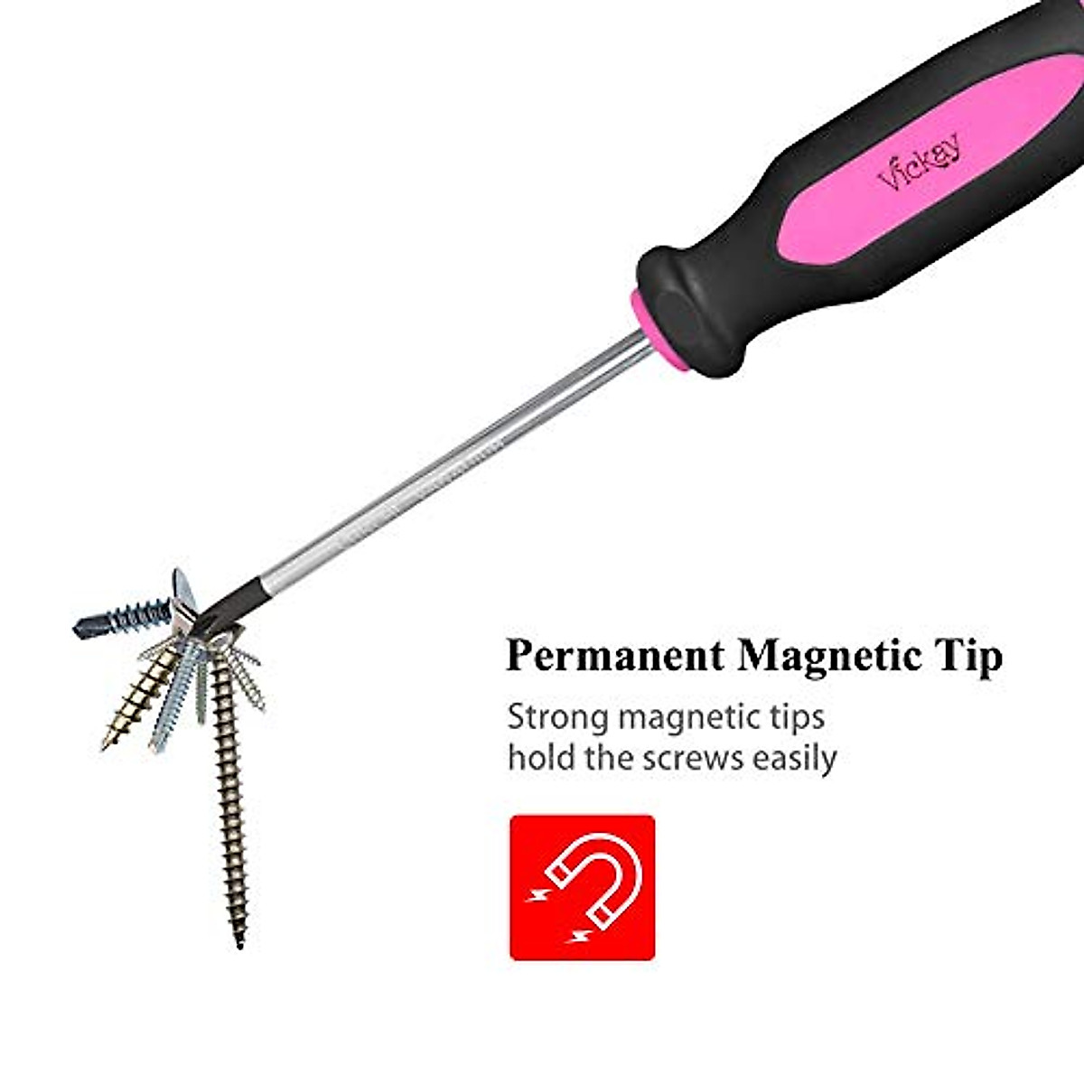 Magnetic Screwdrivers Set, 6 Pieces Slotted & Phillips Screwdriver with Permanent Magnetic Tips, Ergonomic Comfortable Handle,Rust Resistant Heavy Duty DIY Hand Tool Kit for Craftsman Repairing, Pink