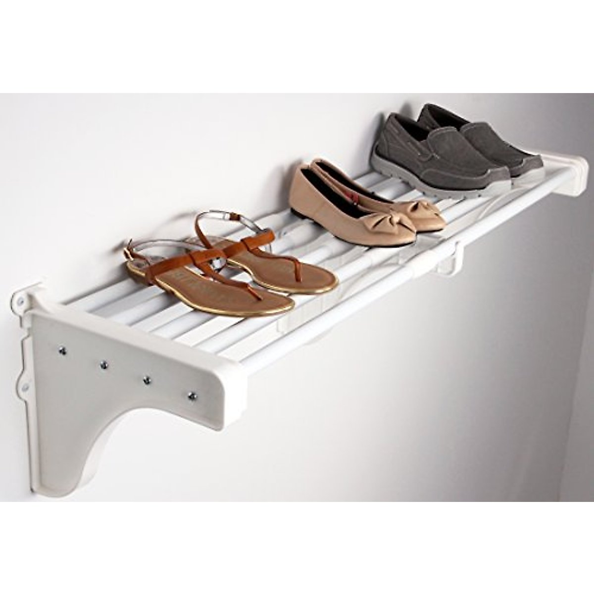 EZ Shelf DIY Expandable Shelf ONLY (No Hanging Rod) - 42.5” - 75” -White-Mounts to Backwall(Floating) with 2 End Brackets-Easy to Install-Strong- Closet Wire Shelving Alternative-(EZS-SW72-1-2)
