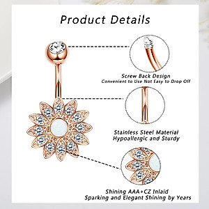 Dochais 8PCS Belly Button Ring, Surgical Steel Belly Rings for Women Stainless Steel Opal Pearl Sparkling CZ Belly Piercing Jewelry Sunflower Butterfly Piercing Jewelry Rose Gold