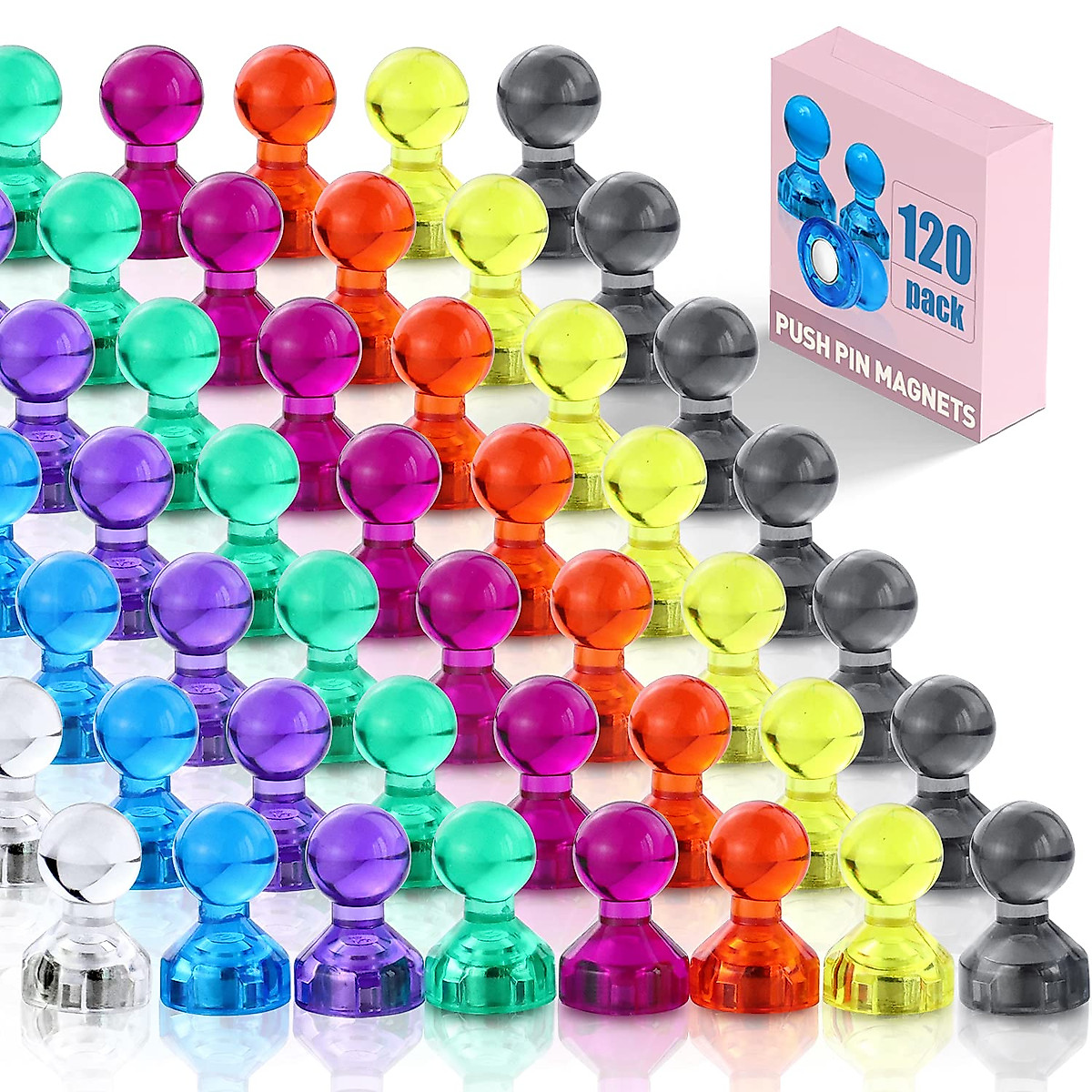 LOVIMAG Push Pin Magnets, 120 Pack 8 Colors Refrigerator Magnets, Colorful and Practical Fridge Magnets, Perfect for Whiteboard Magnets, Office Magnets, Map Magnets