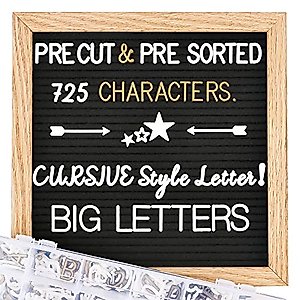 Felt Letter Board with Letters, Pre Cut & Sorted 725 Letters, First Day of School Board, 10x10 Inch Changeable Letter Boards Message Board, Classroom Decor Farmhouse Wall Decor Sign Board, Baby Announcements