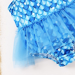 Baby/Toddler Girls One Pieces Swimsuit Quick Dry Beach Swimwear Bathing Suits with Ruffle Tulle Frill UPF 50+ Sun Protection (4-5 T, C-Blue Scale)