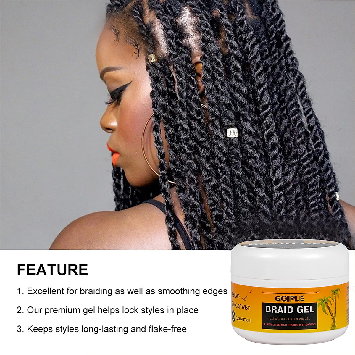 8.8OZ Strong Hold Braiding Gel for Twists, Locs, Cornrows - Tames Frizz, High Shine, No Flake, Easy Edge Control