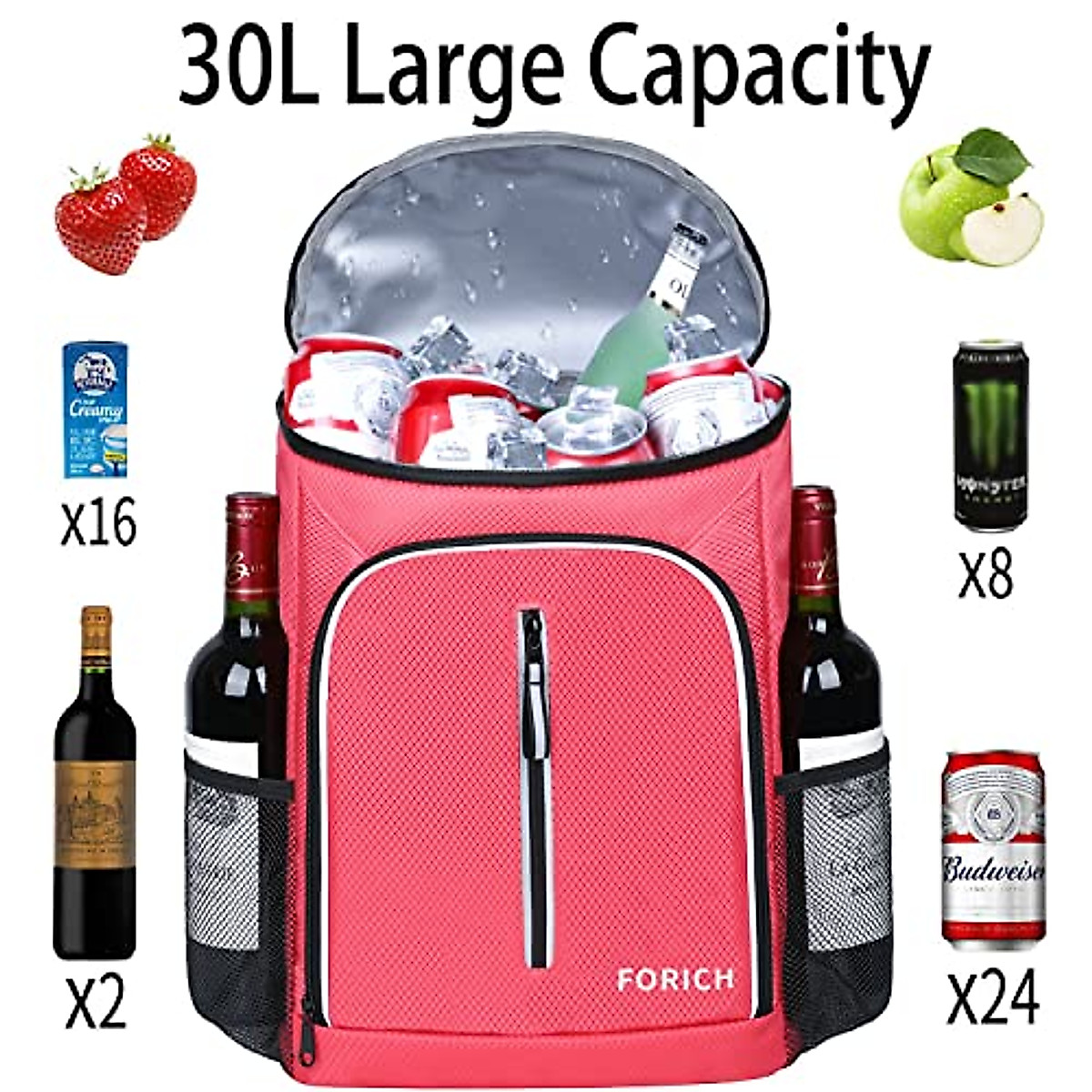 FORICH Soft Cooler Backpack Insulated Waterproof Backpack Cooler Bag Leak Proof Portable Cooler Backpacks to Work Lunch Travel Beach Camping Hiking Picnic Fishing Beer for Men Women (Watermelon Red)