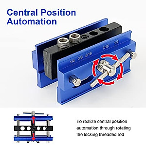 Fragraty Dowel Jig, Self Centering Dowel Jig Kit With 6 Drill Guide Bushings, Adjustable Width Doweling Jig Kit for Straight Holes Woodworking Locator Joints Tools, Blue (D888)