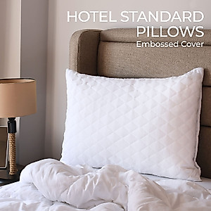 Diamond Elegant Bed Pillows for Sleeping Queen Size 4 Pack Pillows, Hotel Pillows for Side Back & Stomach Sleepers, 100% Cotton Cover, Microfiber Washable Queen Pillows Set of 4