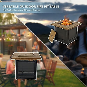 Yangming 30" Propane Gas Fire Pit Table with Lid and Wood Tabletop for Outdoor, 50,000 BTU Propane Fire Table with Lava Rocks, Heavy Duty 2 in 1 Square Firepit Table for Patio/Backyard/Party
