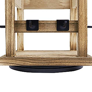 Ikee Design Natural Wood Rotating Jewelry Storage Display with 42 Hooks, Wooden Hanging Accessories Tower, Oak Color, 7.5" W x 7.5" D x 15.9" H