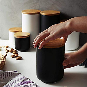 MilkyWay Food Storage Jar Strong Ceramic Storage Canisters with Airtight Seal Bamboo Lid Modern Design Seal Damp-Proof Kitchen Jar for Coffee, Tea, Spice and More (Black(L: 34 oz/1000ml))